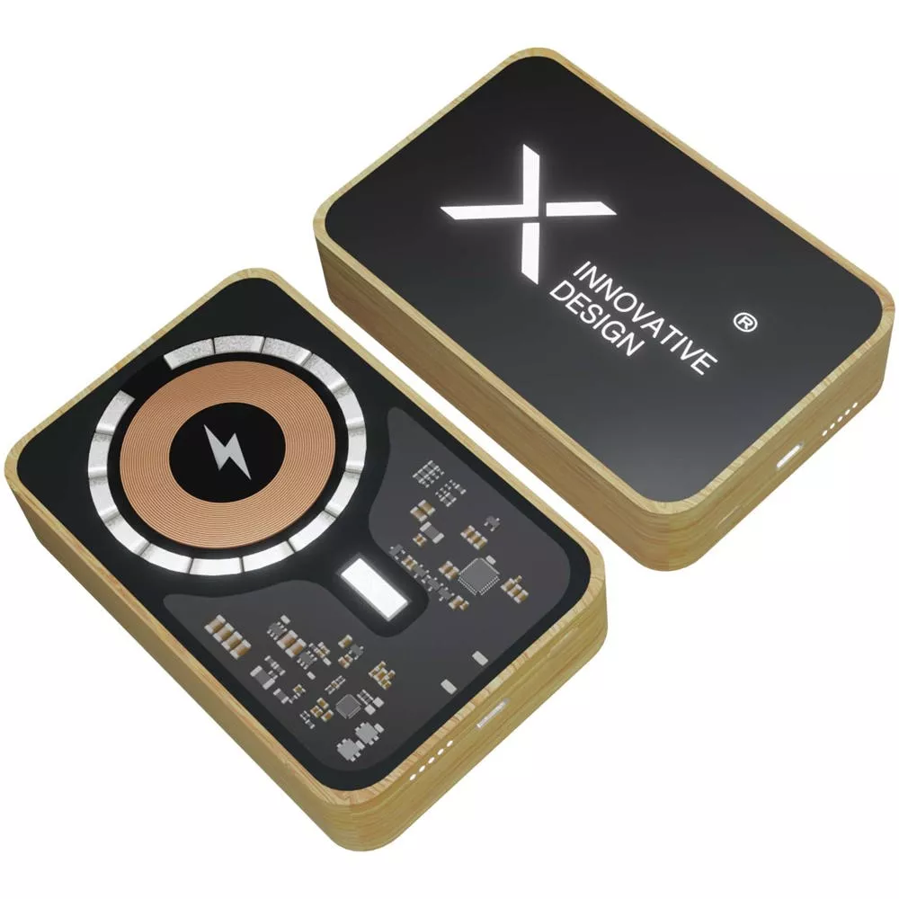 SCX.design P27 10.000 mAh MagSafe powerbank van bamboe bedrukken, vanaf ...